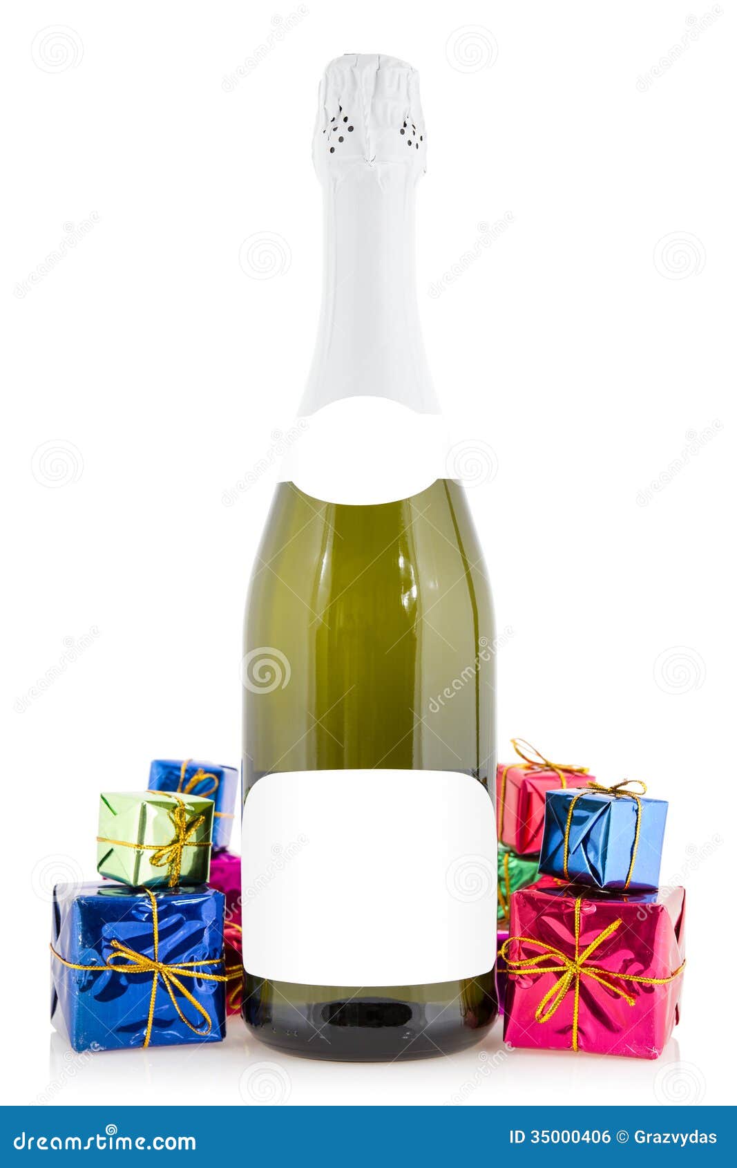 Champagne and Colorful Gift Boxes Stock Photo - Image of isolated ...