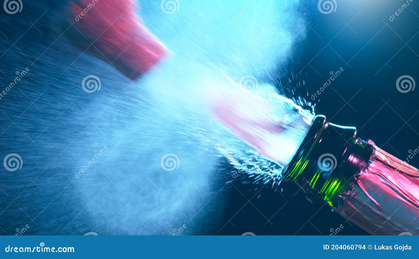 Champagne Explosion with Flying Cork Closure. Stock Photo - Image of ...