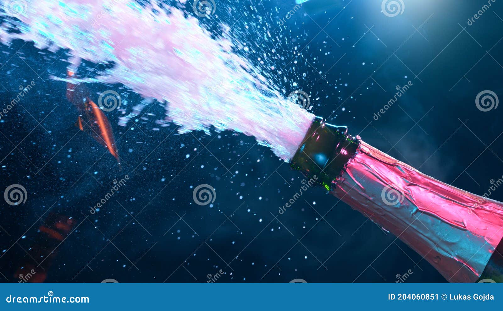Champagne Explosion with Flying Cork Closure. Stock Image - Image of ...