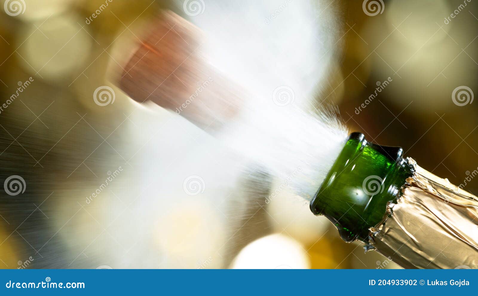 Champagne Explosion with Flying Cork Closure. Stock Photo - Image of ...