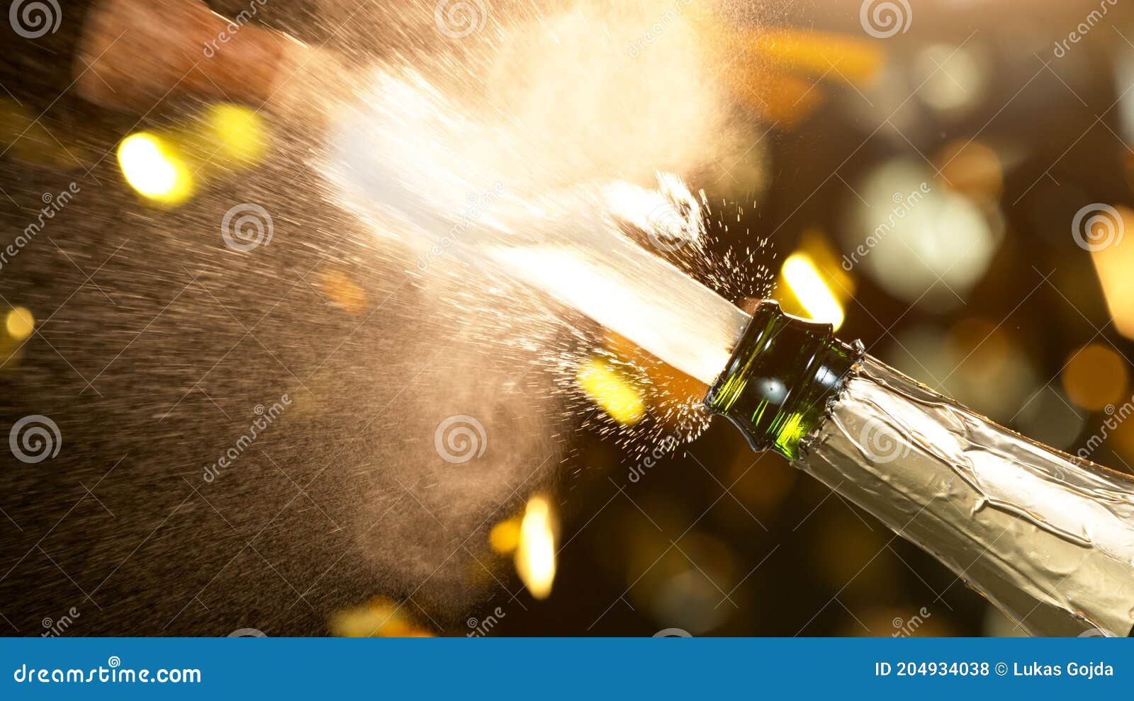 Champagne Explosion with Flying Cork Closure. Stock Photo - Image of ...