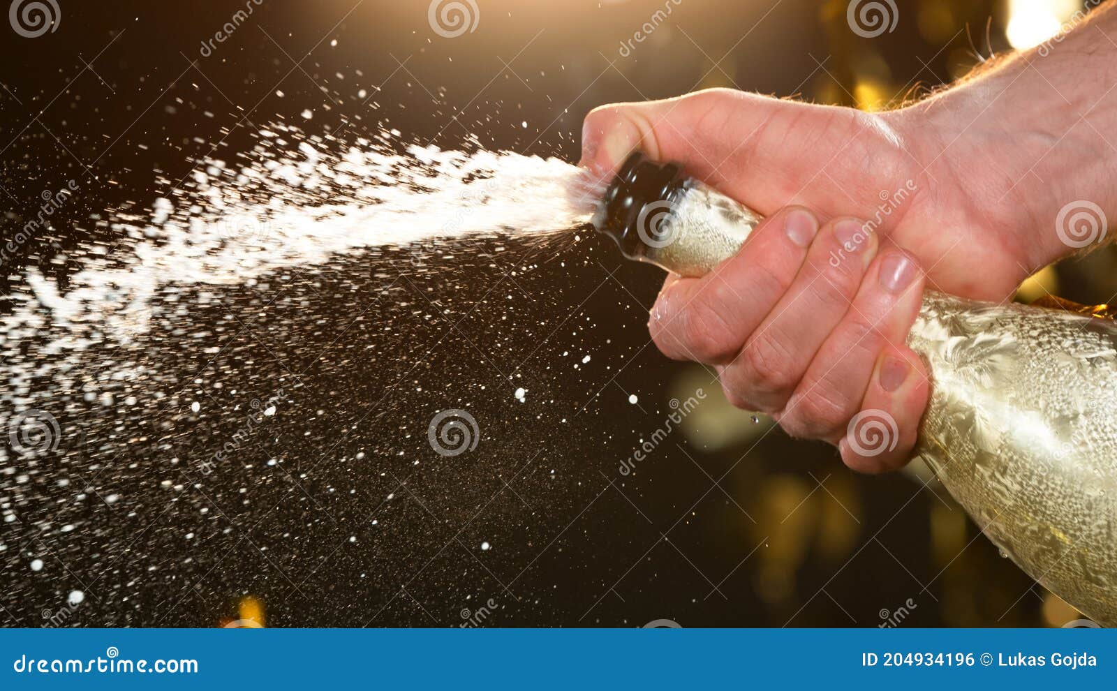 Champagne Explosion with Flying Cork Closure. Stock Photo - Image of ...