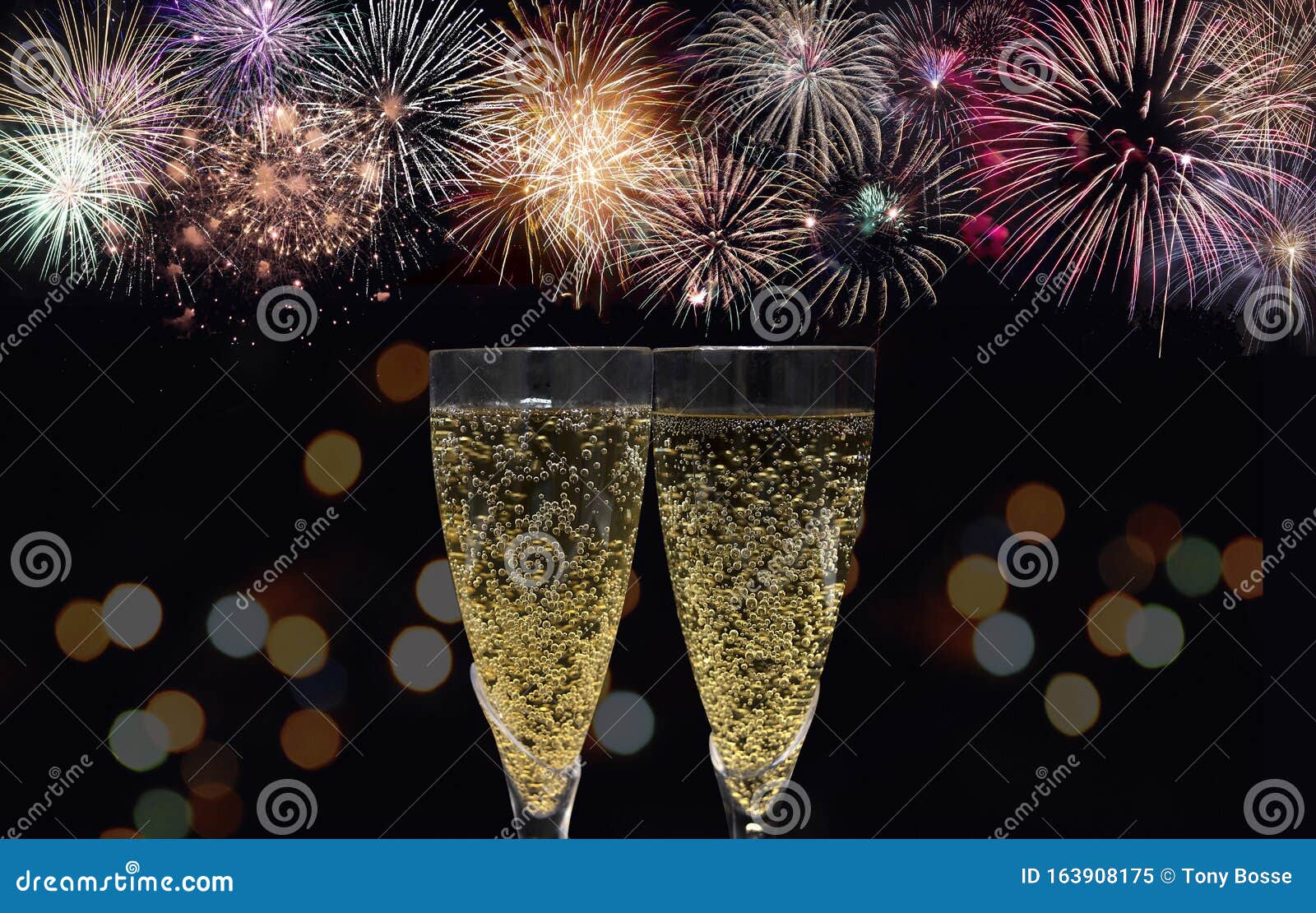Champagne and Fireworks Celebration Stock Image - Image of flutes ...