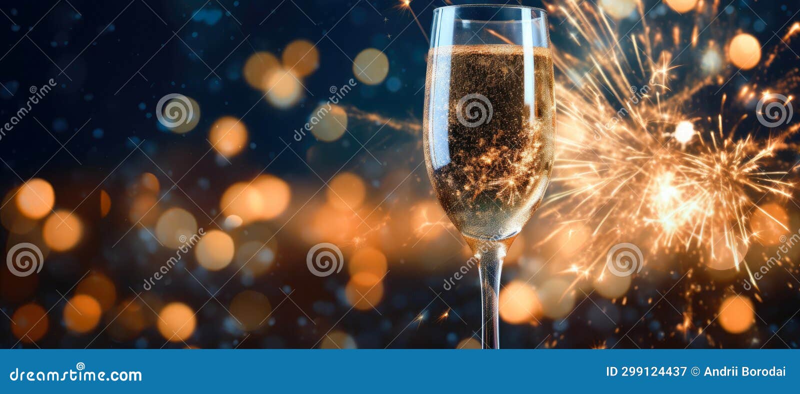 Champagne Flute Amidst Glittering Firework Show. Stock Illustration ...