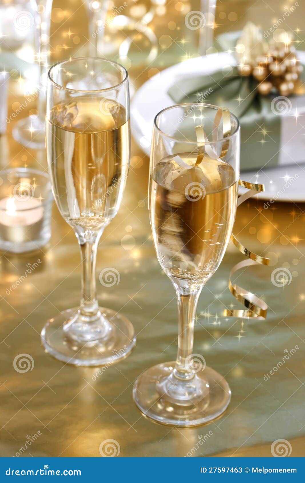 Champagne Glasses on the Dinner Table Stock Image - Image of candles ...