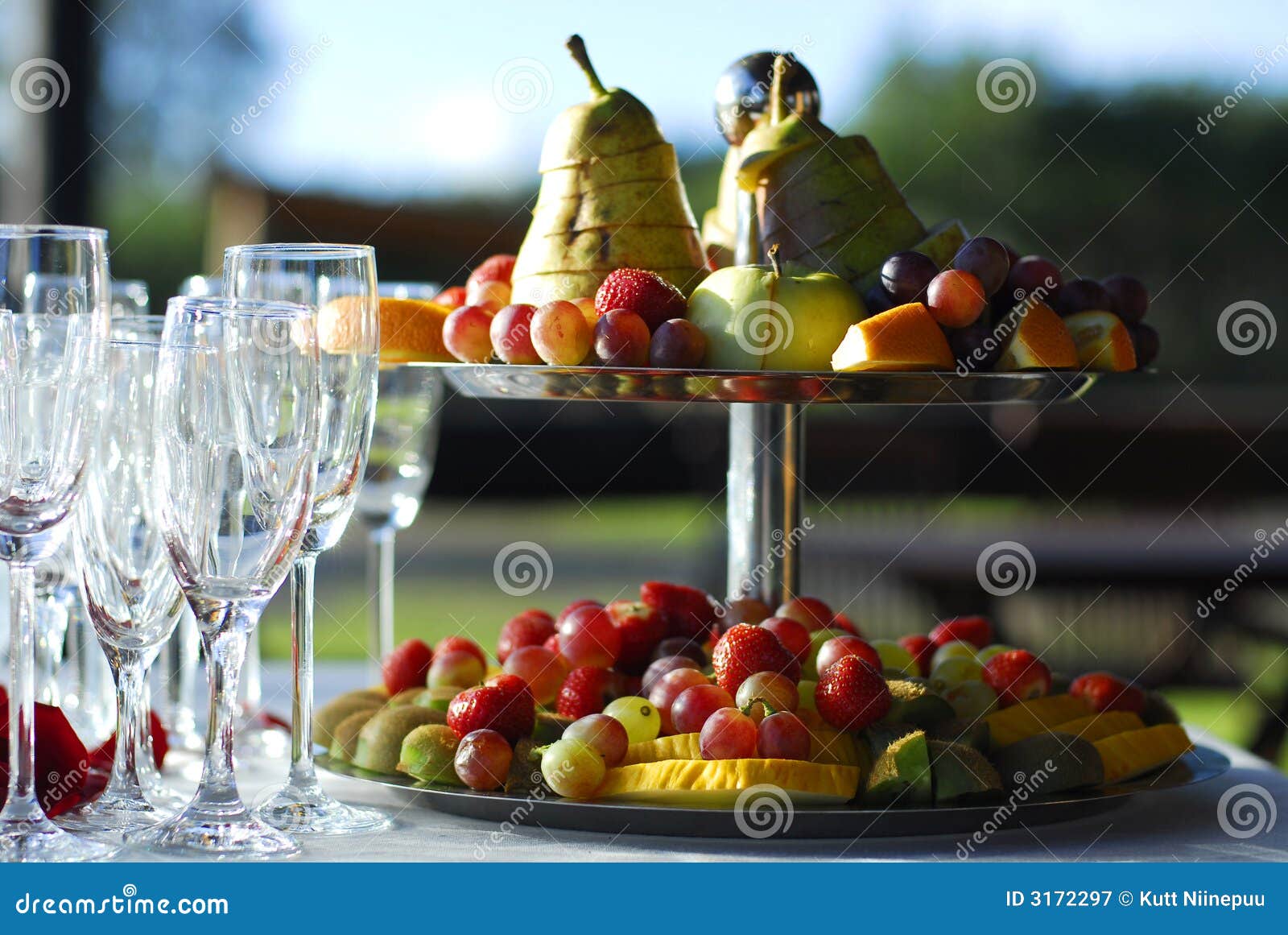 Champagne Glasses and Fruits Stock Image - Image of glasses, platter ...