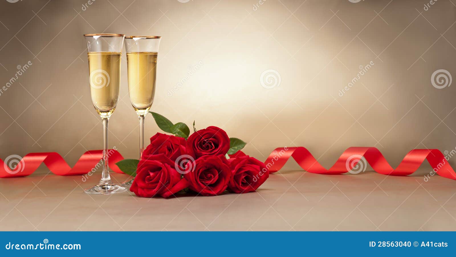 Champagne Glasses and Roses Stock Photo - Image of gift, love: 28563040