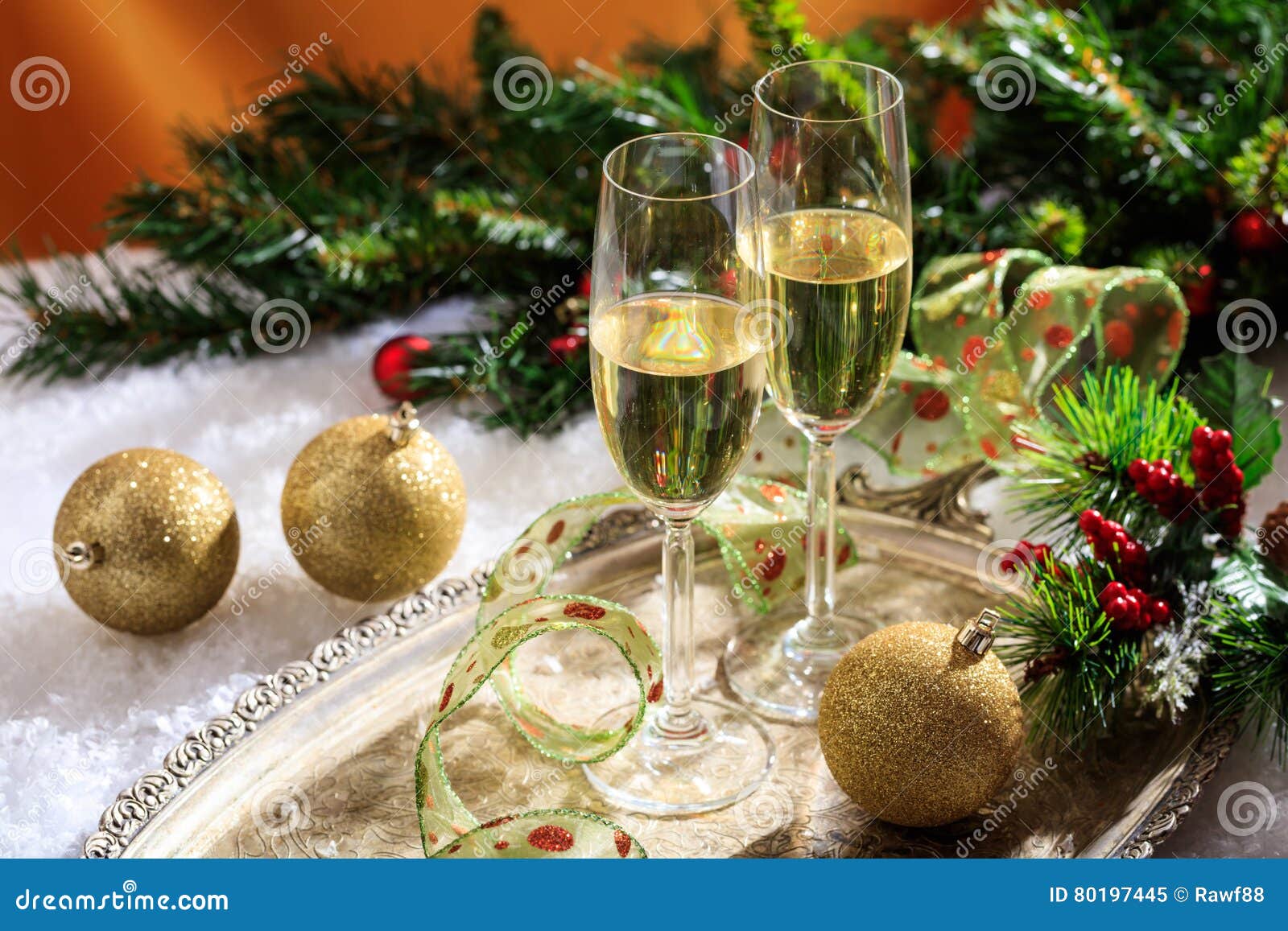 Champagne glasses on snow stock image. Image of december - 80197445