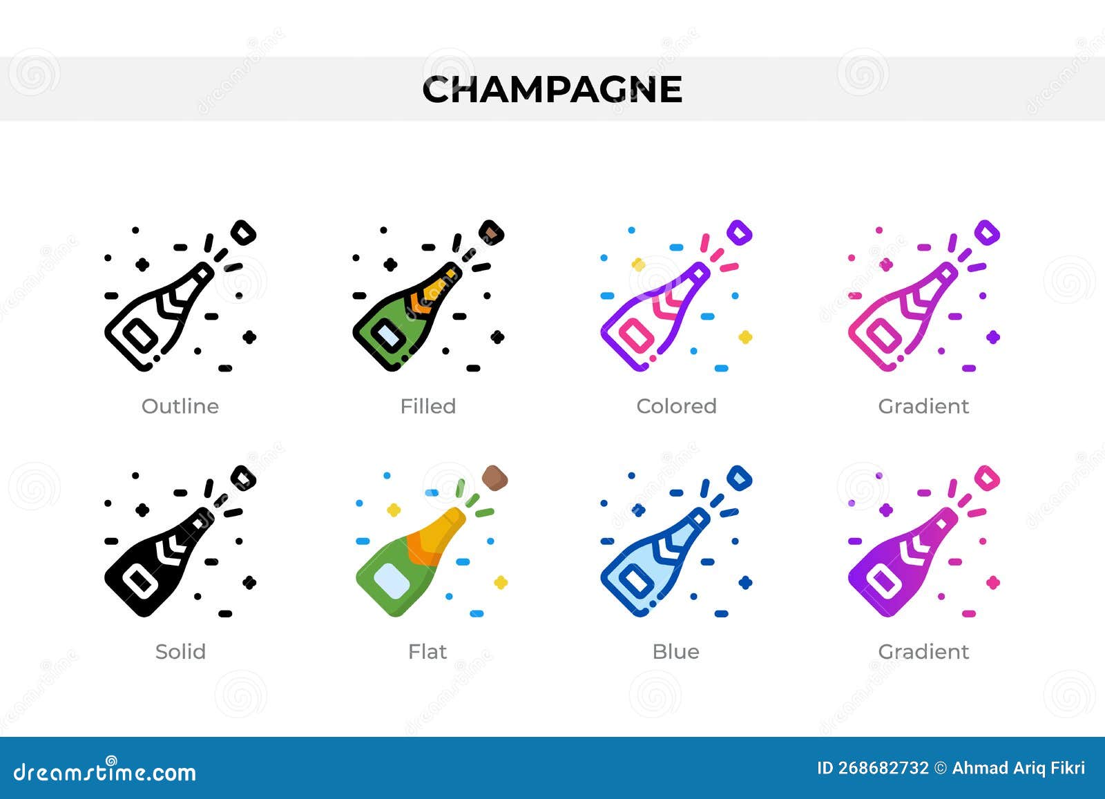 Champagne Icons in Different Style. Champagne Icons Set. Holiday Symbol ...