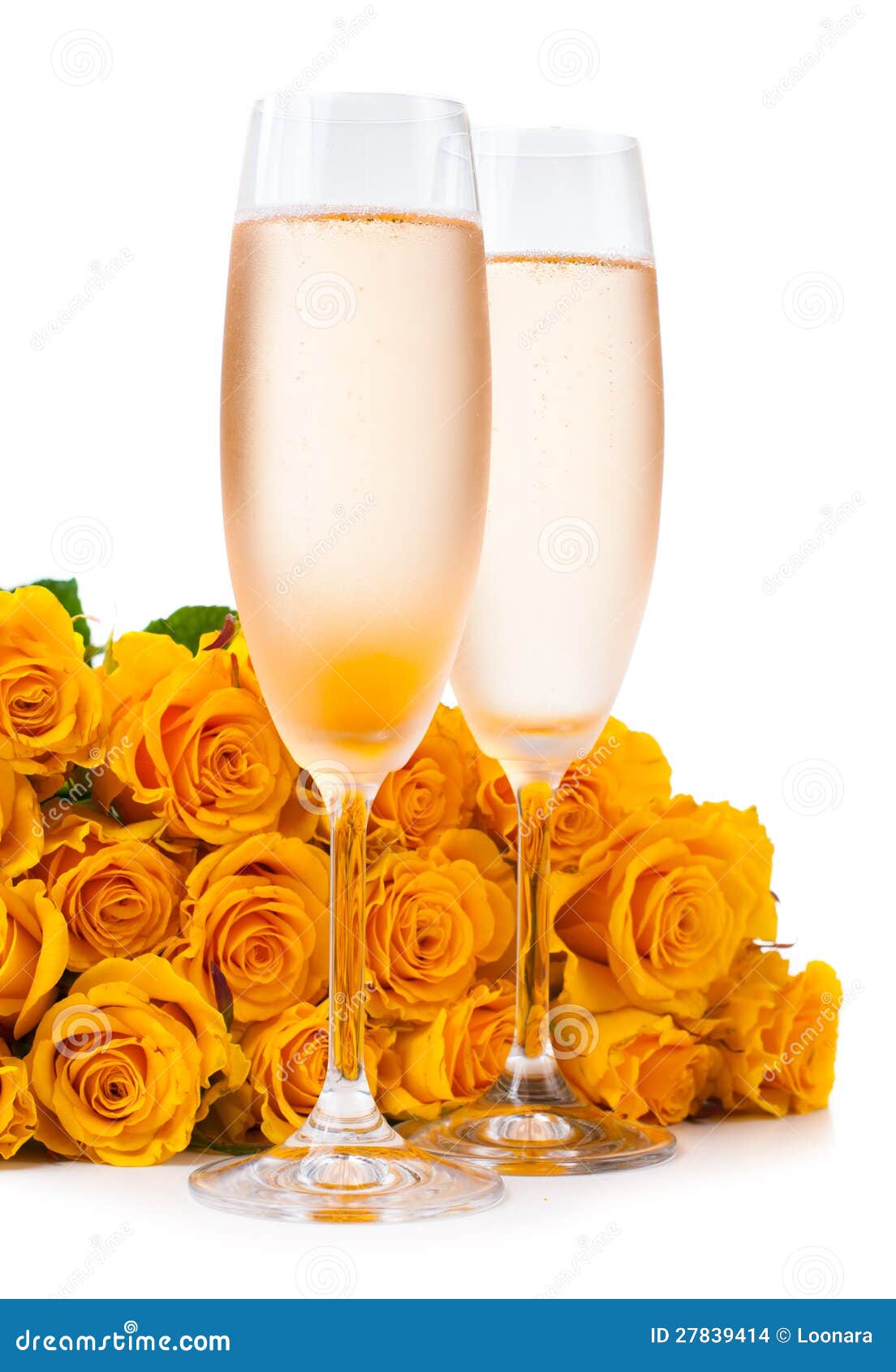 Champagne and a Large Bouquet of Roses Stock Photo - Image of catering ...