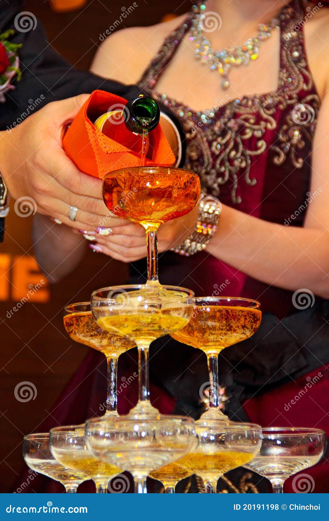 Champagne Pouring Ceremony at Wedding Dinner Stock Photo - Image of ...