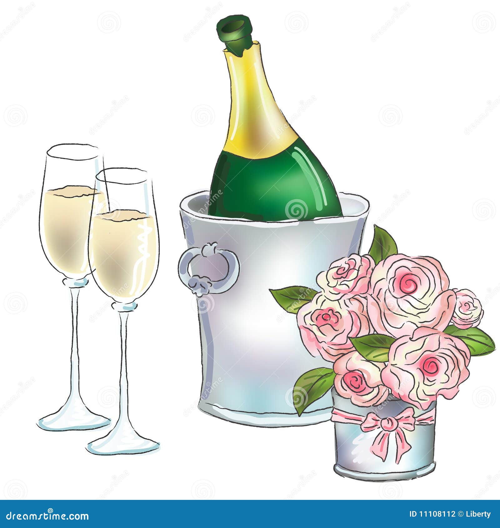 Champagne and Roses stock vector. Illustration of revival - 11108112