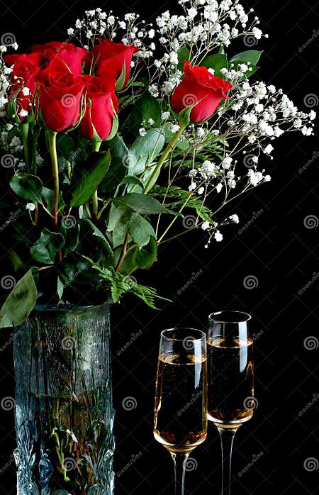Champagne and Roses stock image. Image of stem, leaves - 1338225