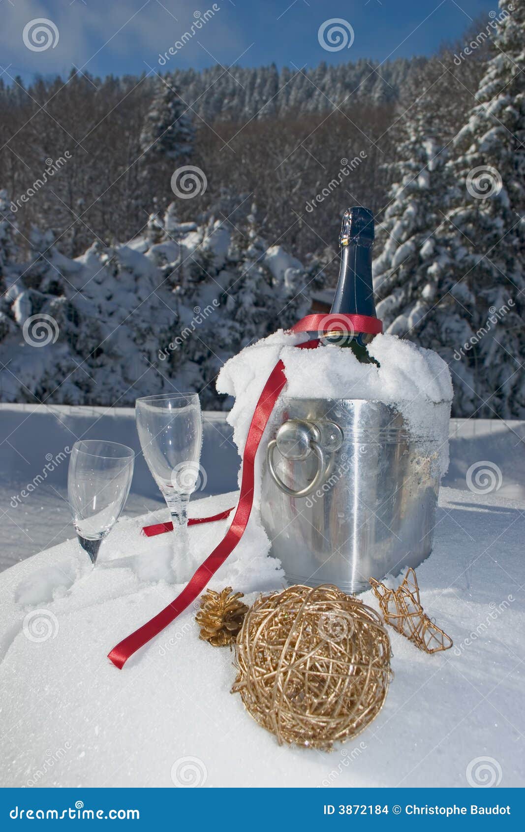 Champagne in snow stock photo. Image of bottle, birthday - 3872184