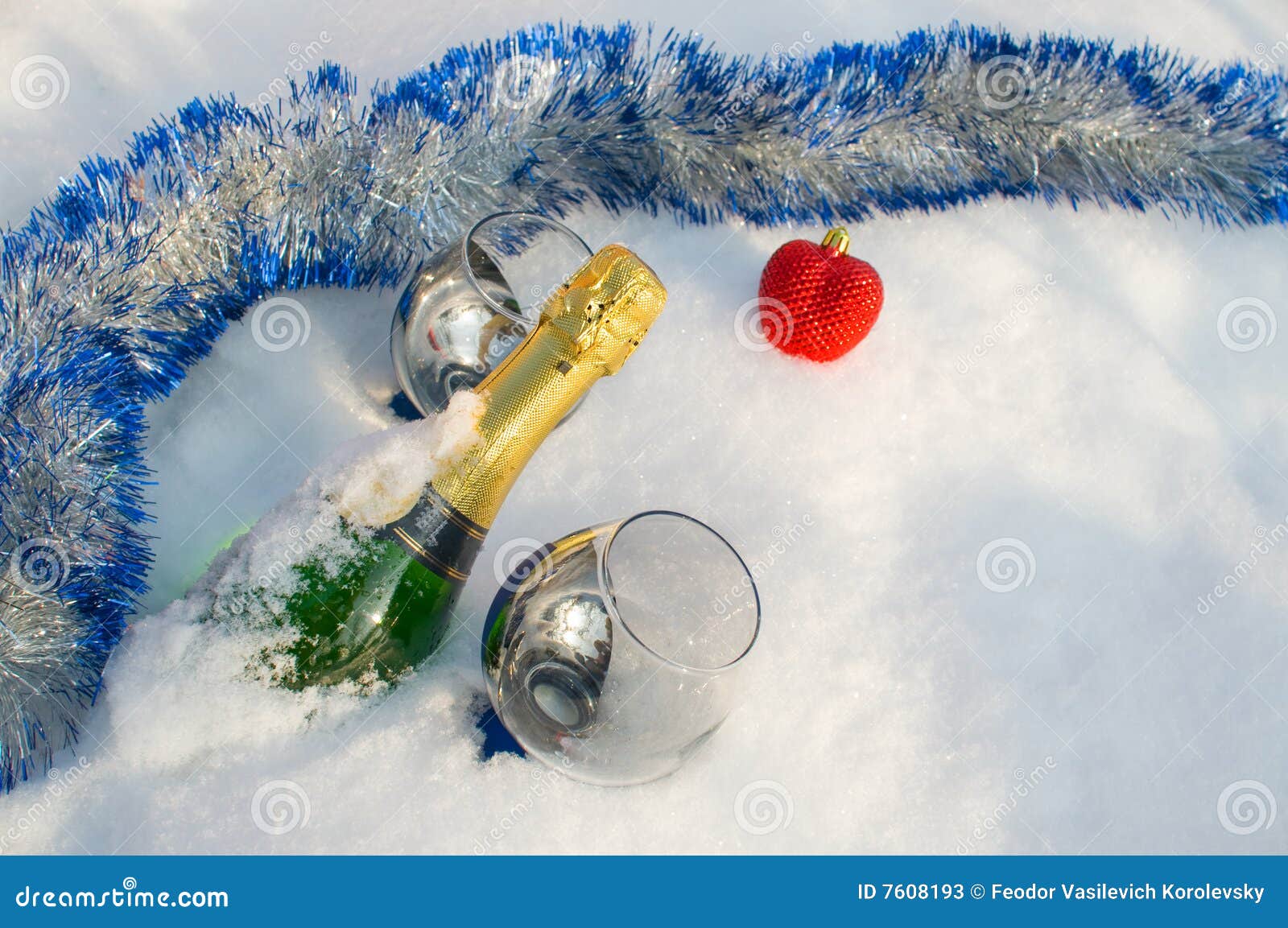 Champagne on snow. stock image. Image of tree, alcohol - 7608193