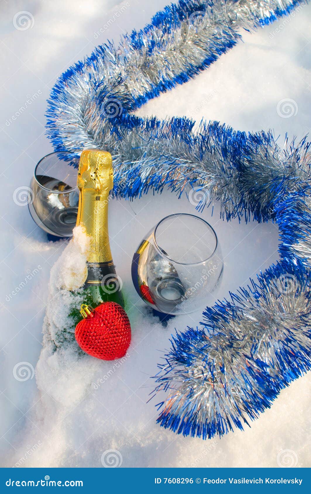 Champagne on snow. stock photo. Image of winter, tree - 7608296