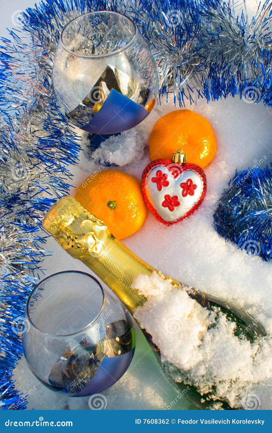 Champagne on snow. stock photo. Image of snow, still, winter - 7608362