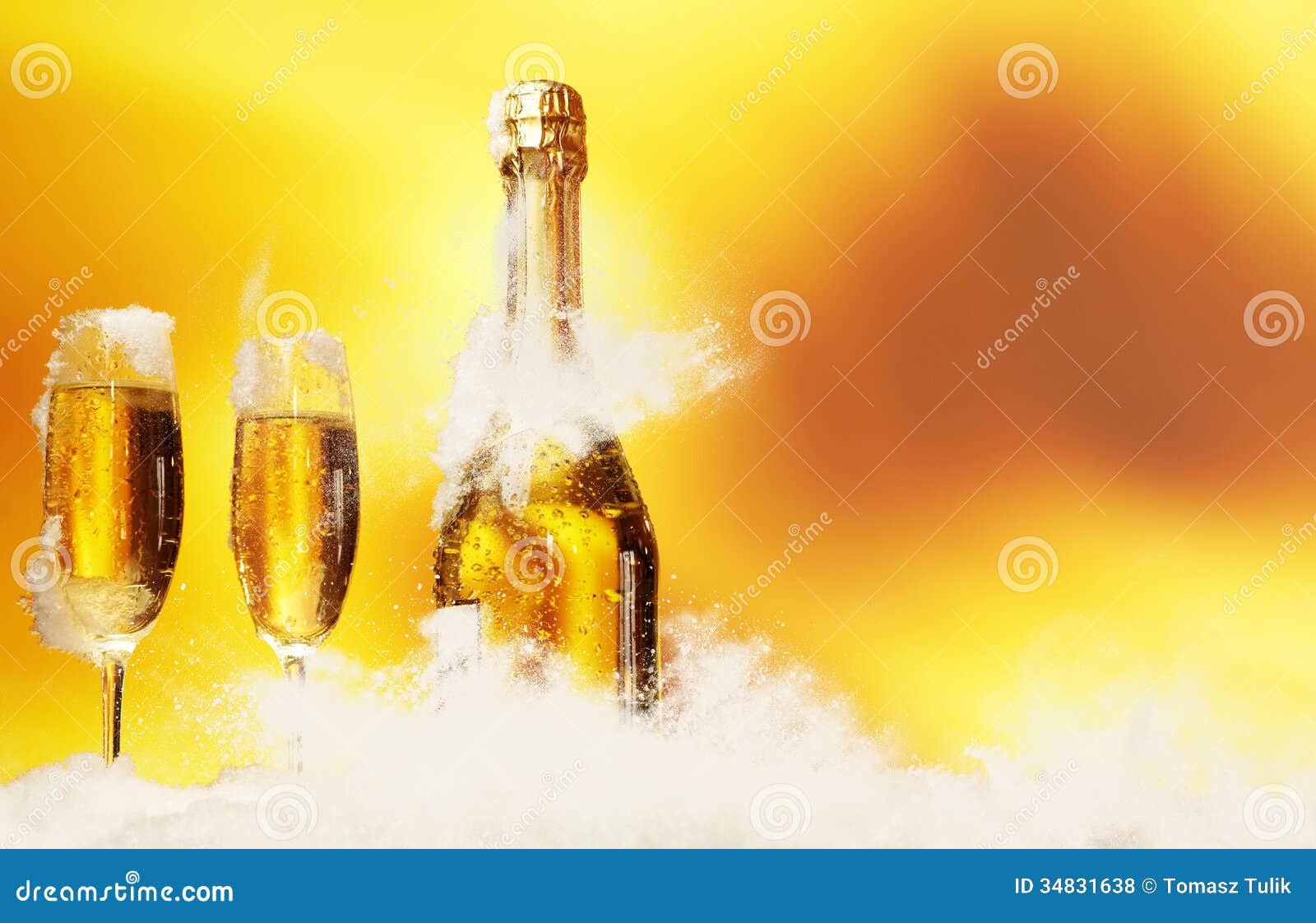 Champagne in the snow stock photo. Image of christmas - 34831638
