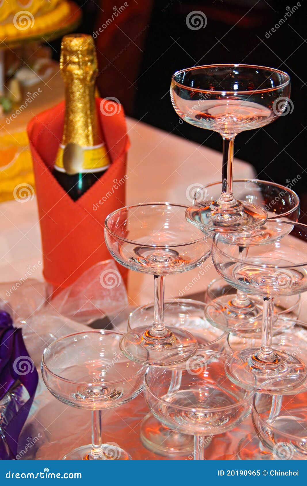 Champagne and Stack of Glasses for Celebration Stock Image - Image of ...