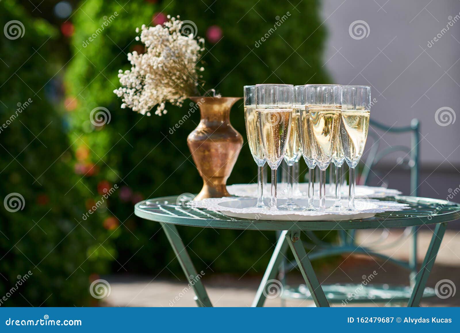 Champagne table outside stock image. Image of table - 162479687