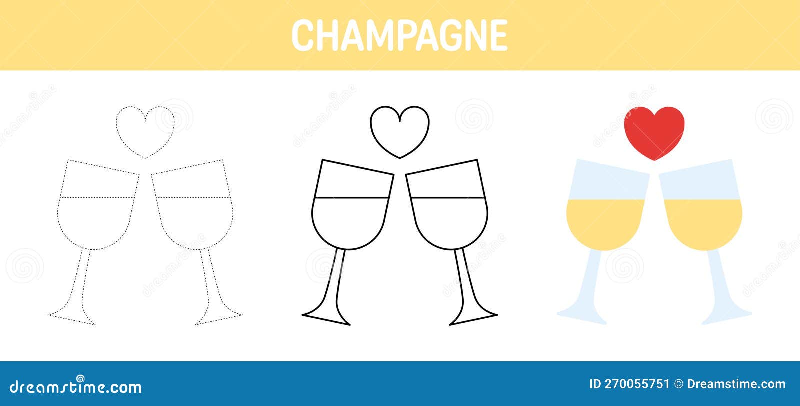 Champagne Tracing and Coloring Worksheet for Kids Stock Vector ...