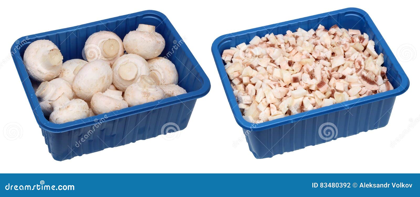 Champignon Mushrooms in Containers Stock Photo - Image of food ...