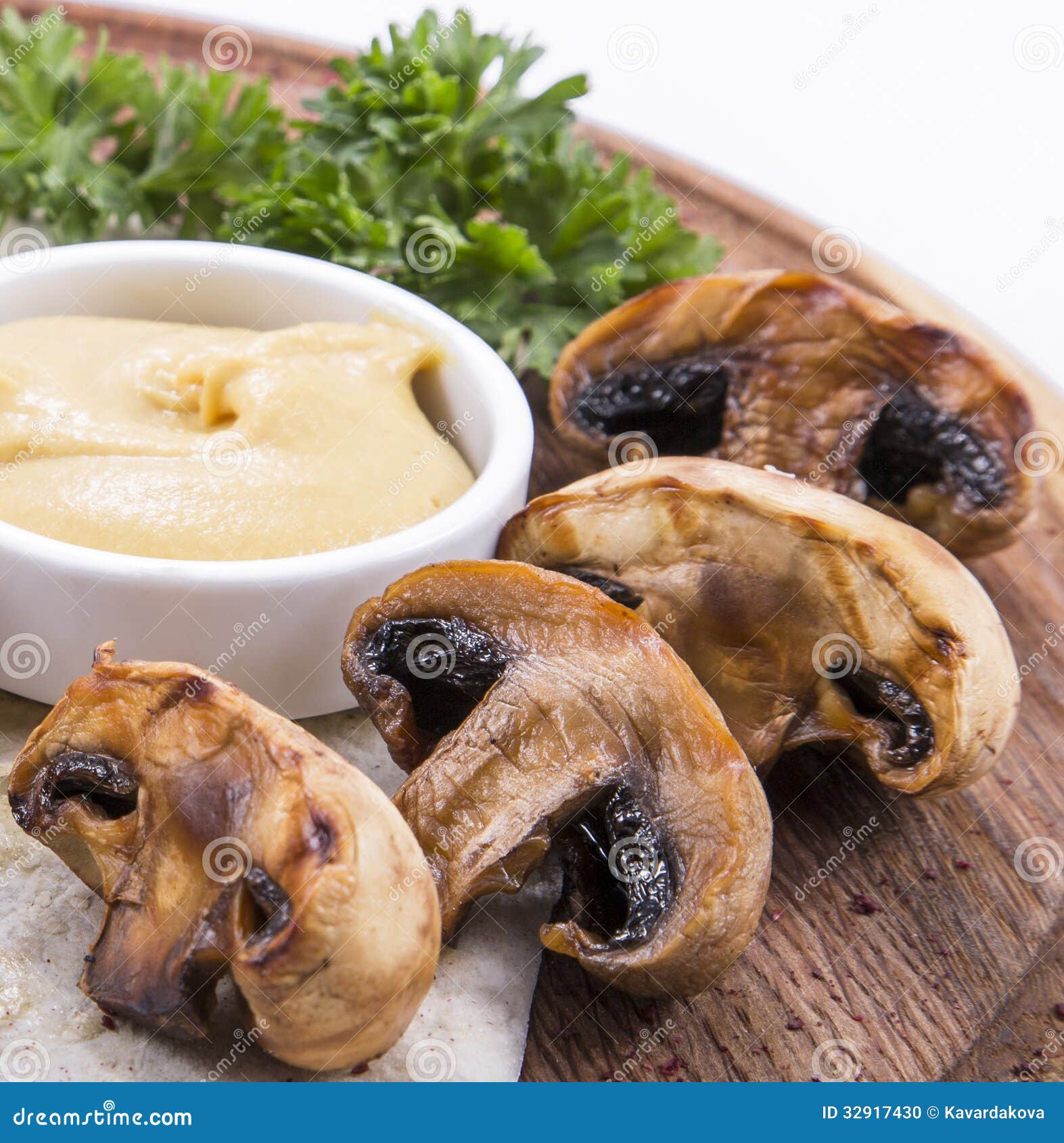 Champignon Mushrooms Cooked on Grill with Cheese Sauce Stock Photo ...