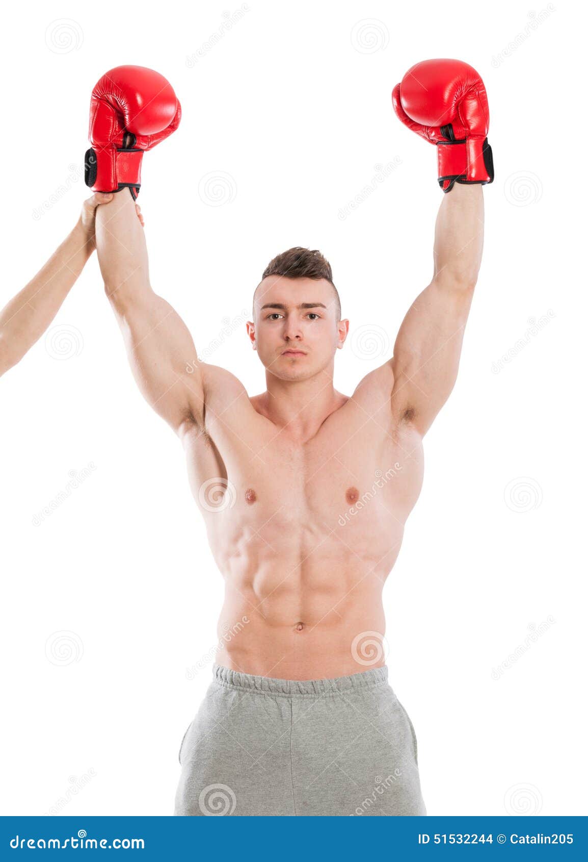 Champion Boxer Raising Both Hands Stock Photo - Image of hand, flexing ...