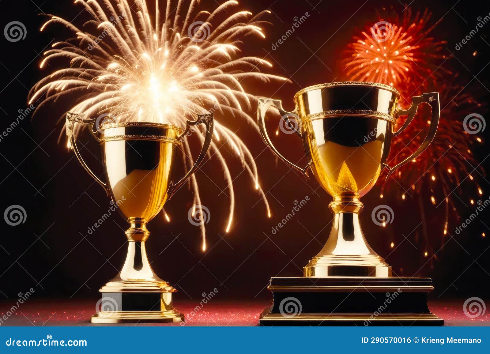 Champion Glory, Trophy and Streamers in Firework Display, AI Generated ...