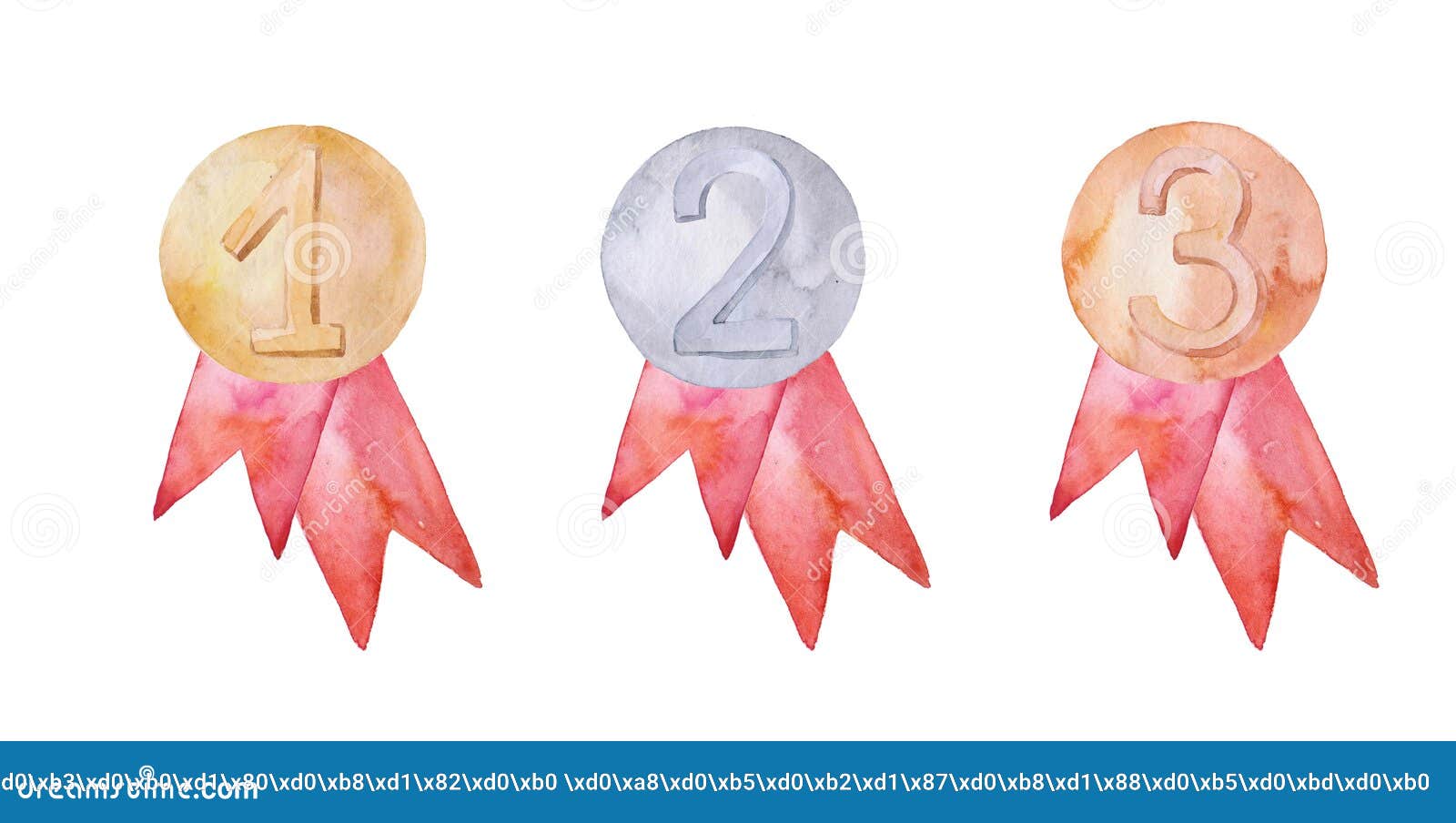 Champion Gold Silver And Bronze Medal Template With Red Ribbon Icon