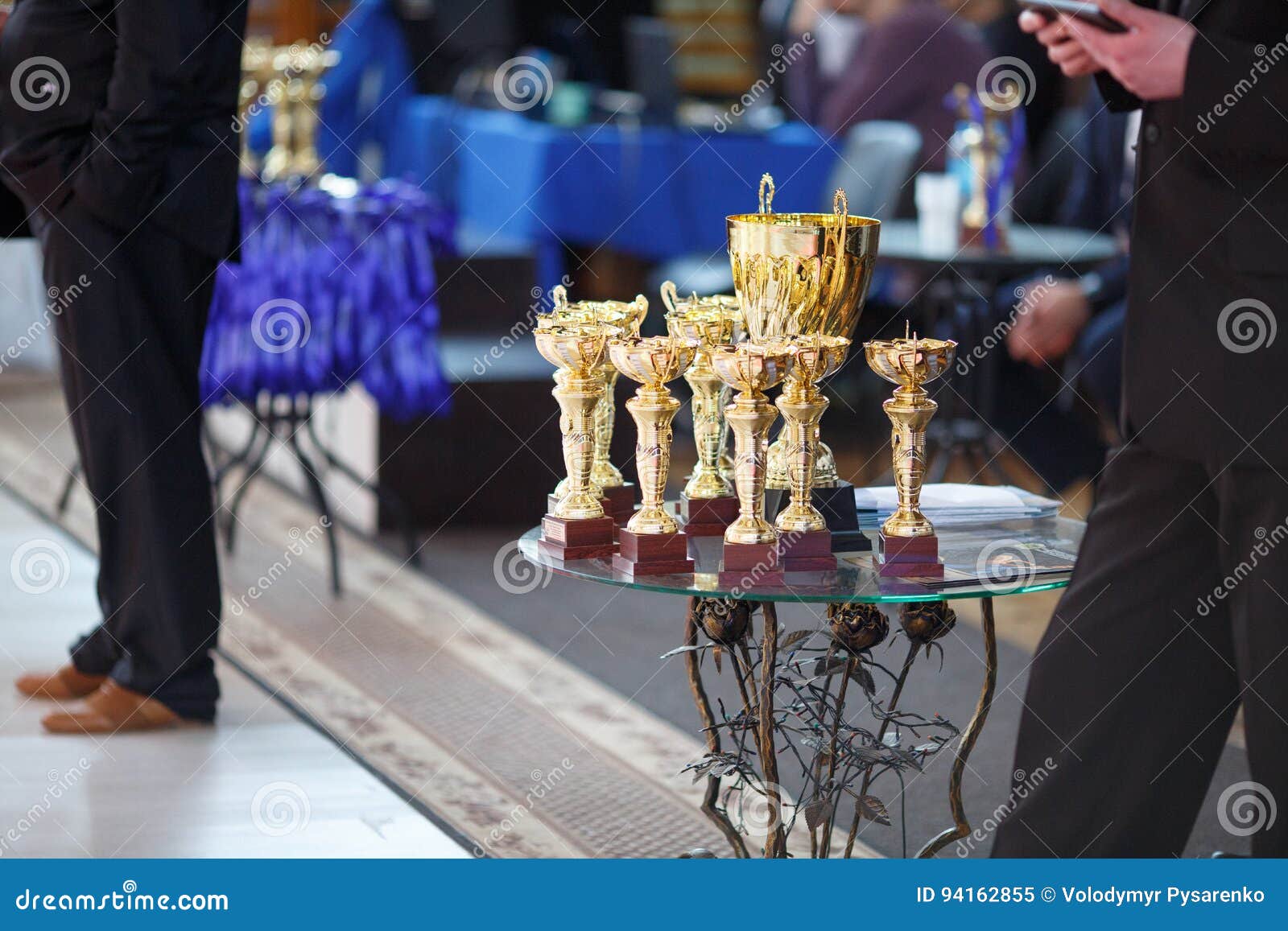 Champion Golden Trophies. Cup for the First Place Stock Image - Image ...