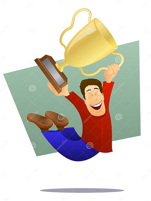 Champion Jumping with Trophy Stock Vector - Illustration of humorous ...