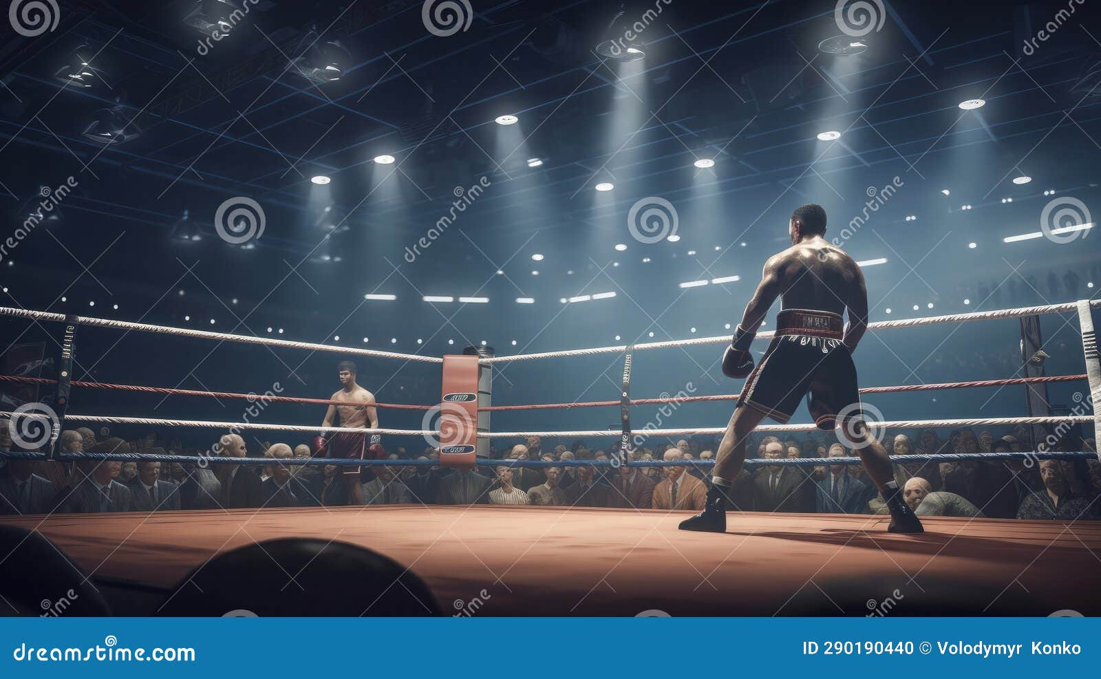 Champion Professional Boxer Fight in Ring Match with Spot Lighting ...