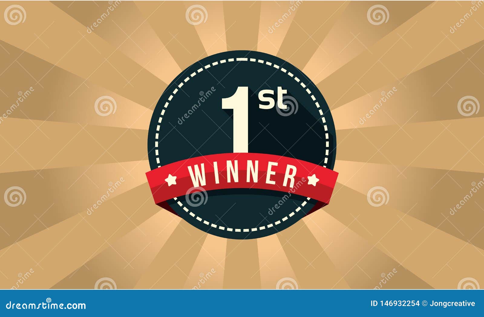 Champion 1st Winner Badge in Brown Sunburst Background Stock Vector ...