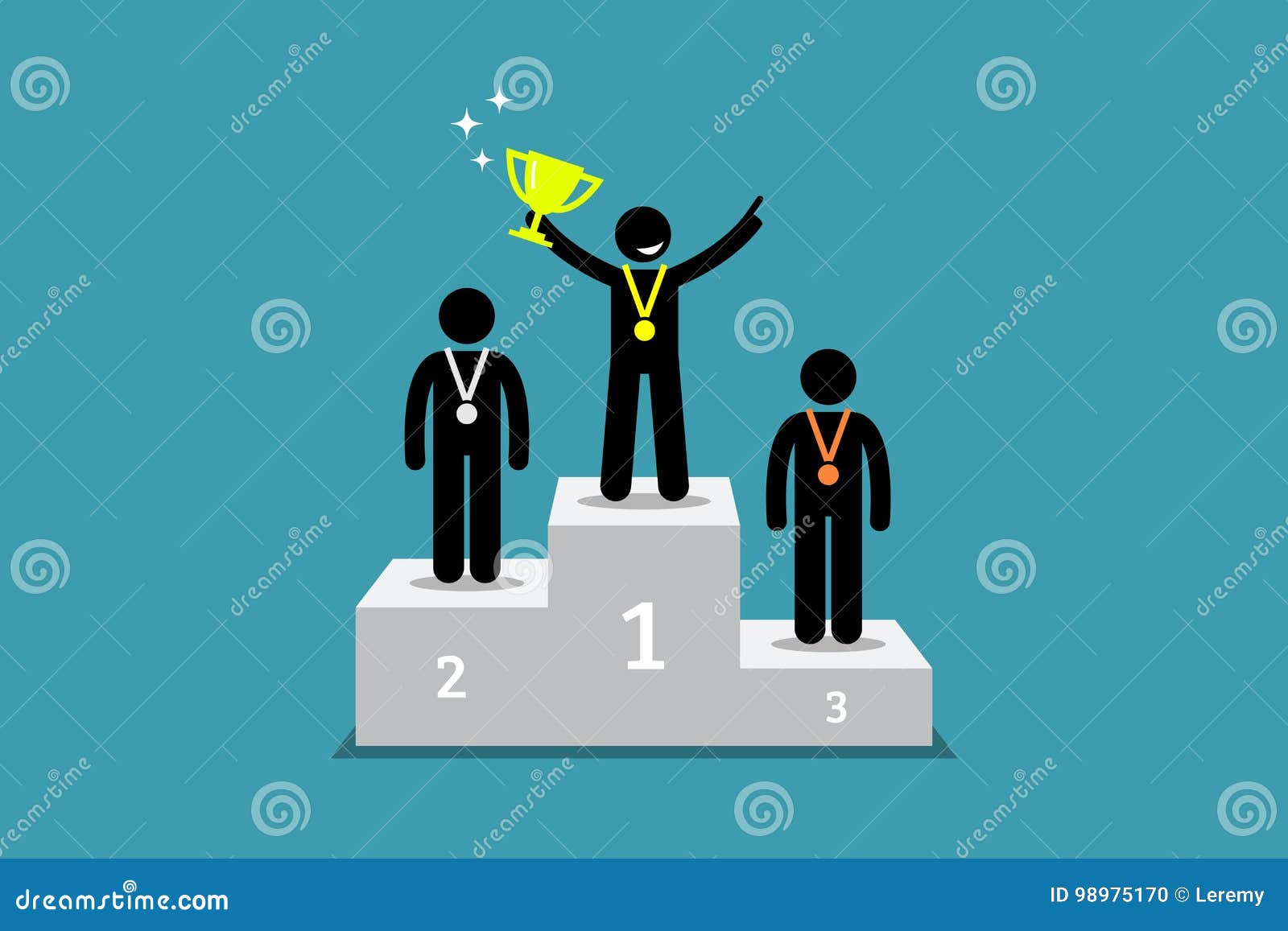 Champion Standing on a Podium with First and Second Runner Up. Stock ...