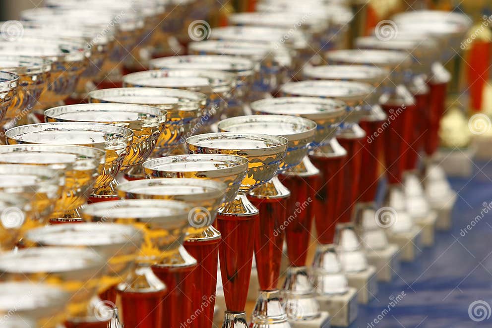 Champion trophies lined up stock photo. Image of close - 46146970