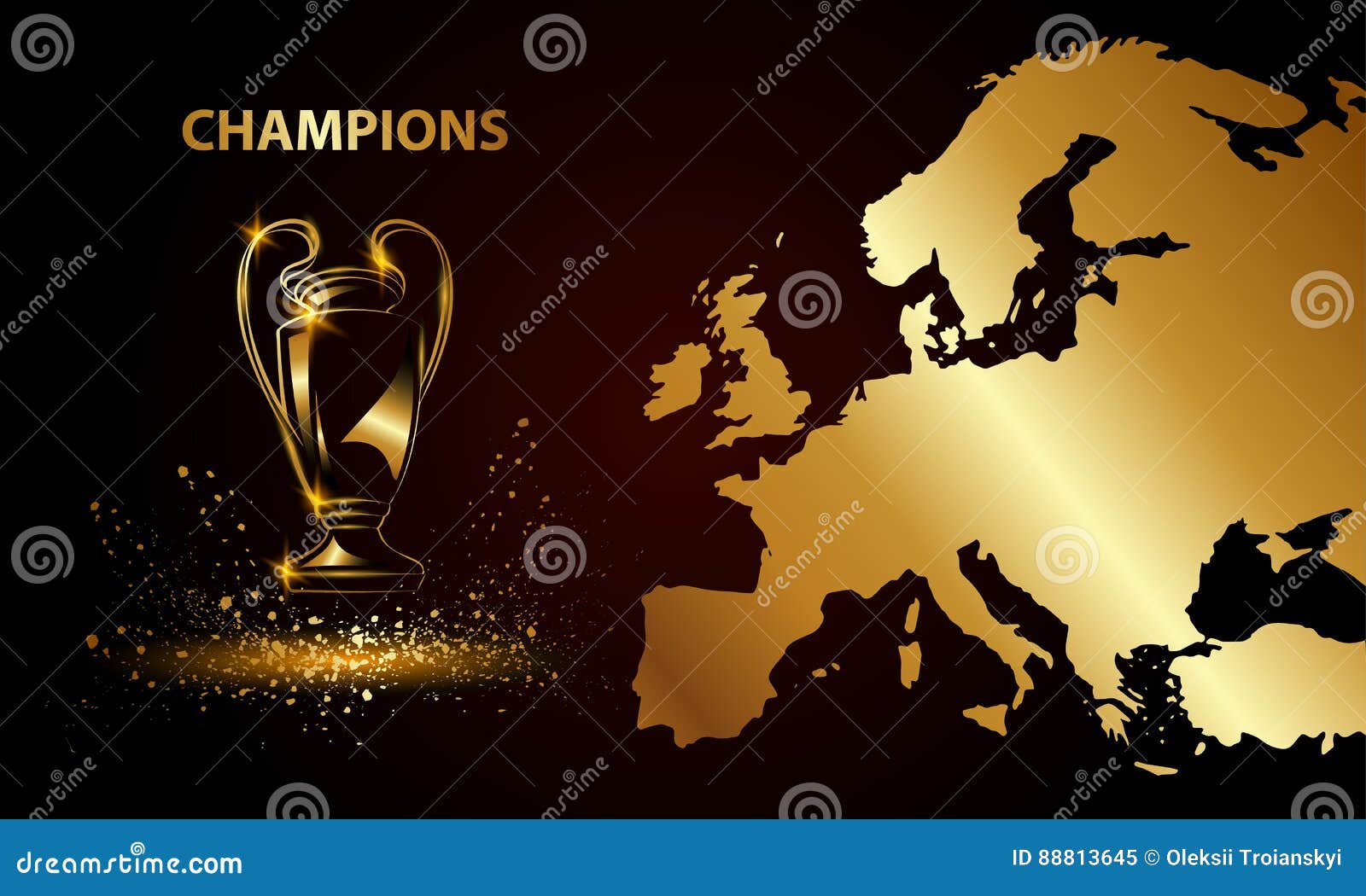 Champions Cup with a Map. Golden Soccer Trophy. Stock Vector ...