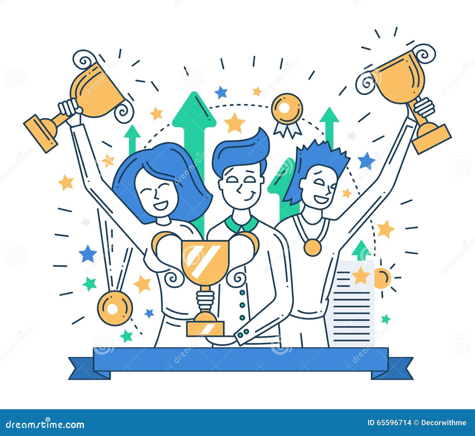 Champions Line Flat Design Banner with Happy Winners Stock Vector ...