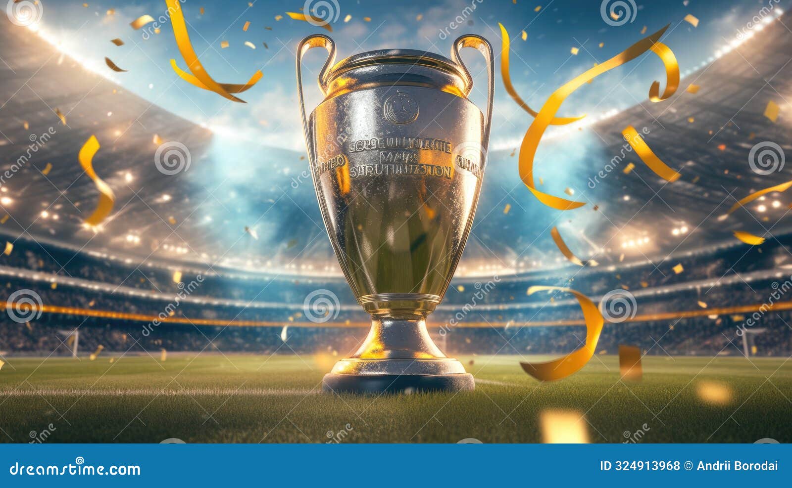 Championship Glory: European Cup Trophy in Stadium. Stock Illustration ...