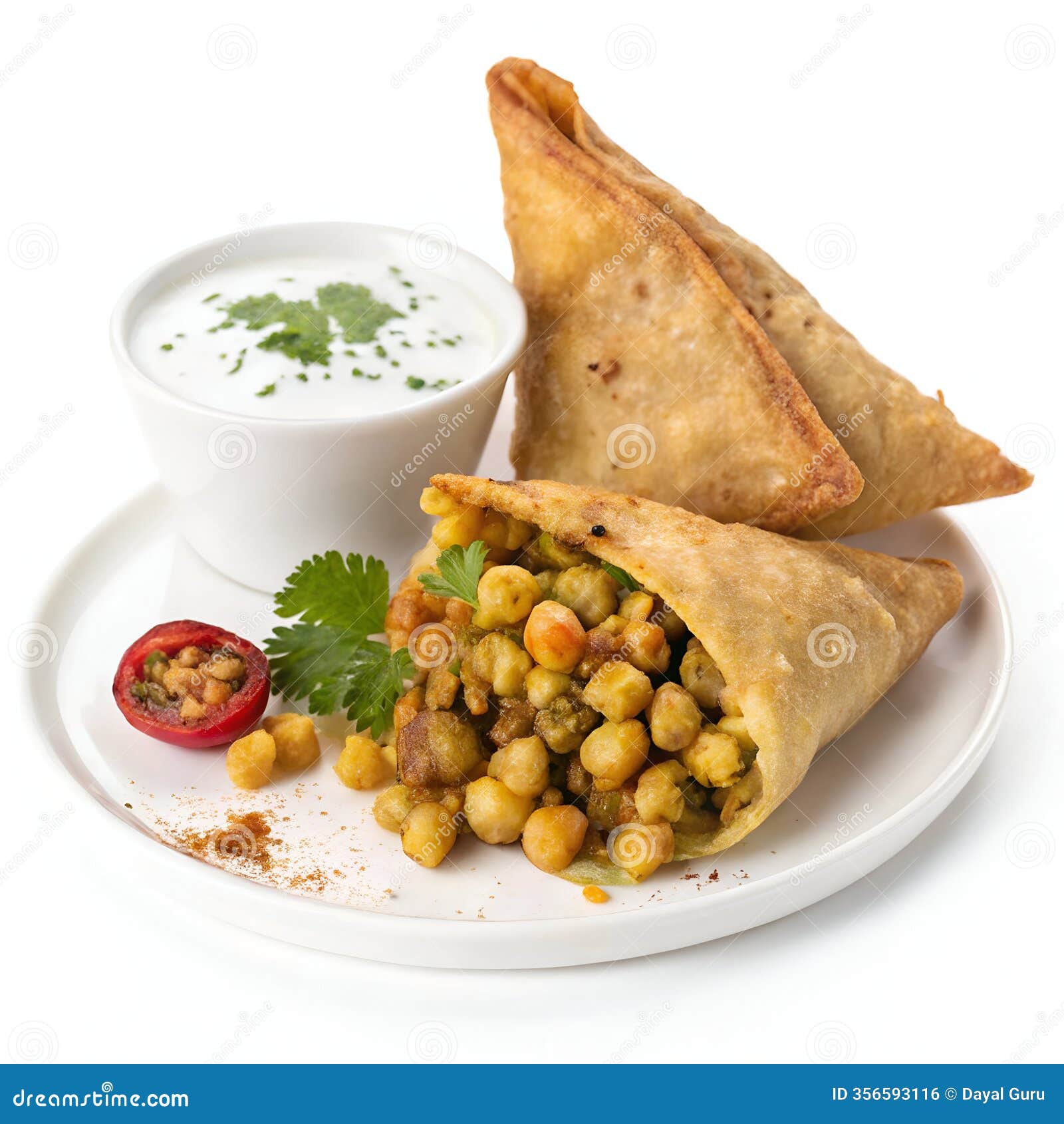 Chana Samosa with Tangy Yogurt Stock Illustration - Illustration of ...