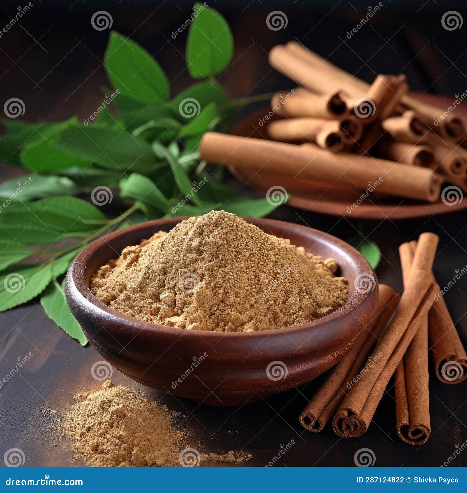 Chandan Powder with Sticks and Green Leaves Generative AI Stock Photo ...