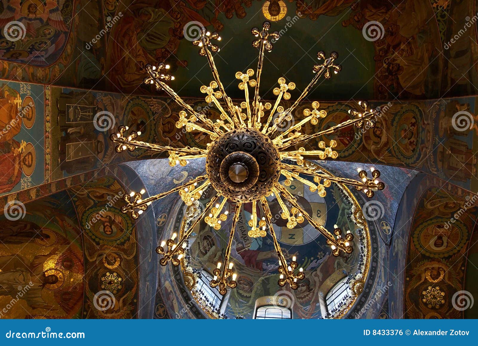 Chandelier and Ceiling Mosaics in Orthodox Church of the Savior, Saint ...
