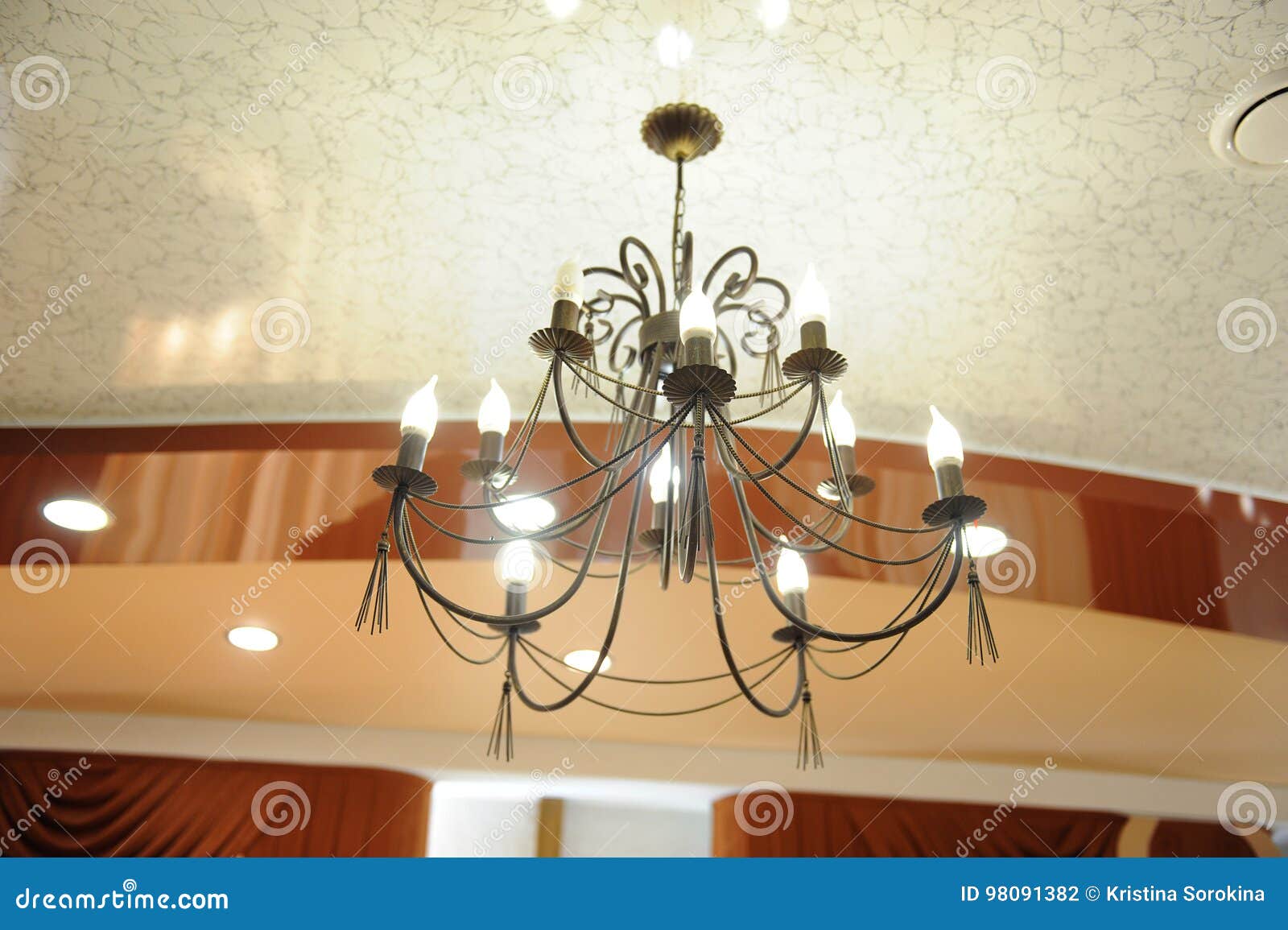 Chandelier on the Ceiling View from Below Stock Photo - Image of design ...