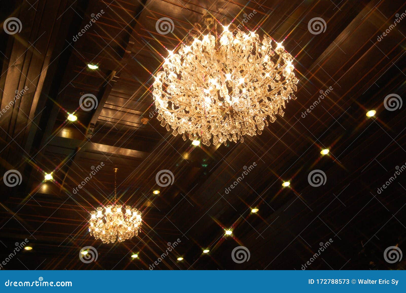 Chandelier with Lights on Inside the Hall Stock Image - Image of room ...