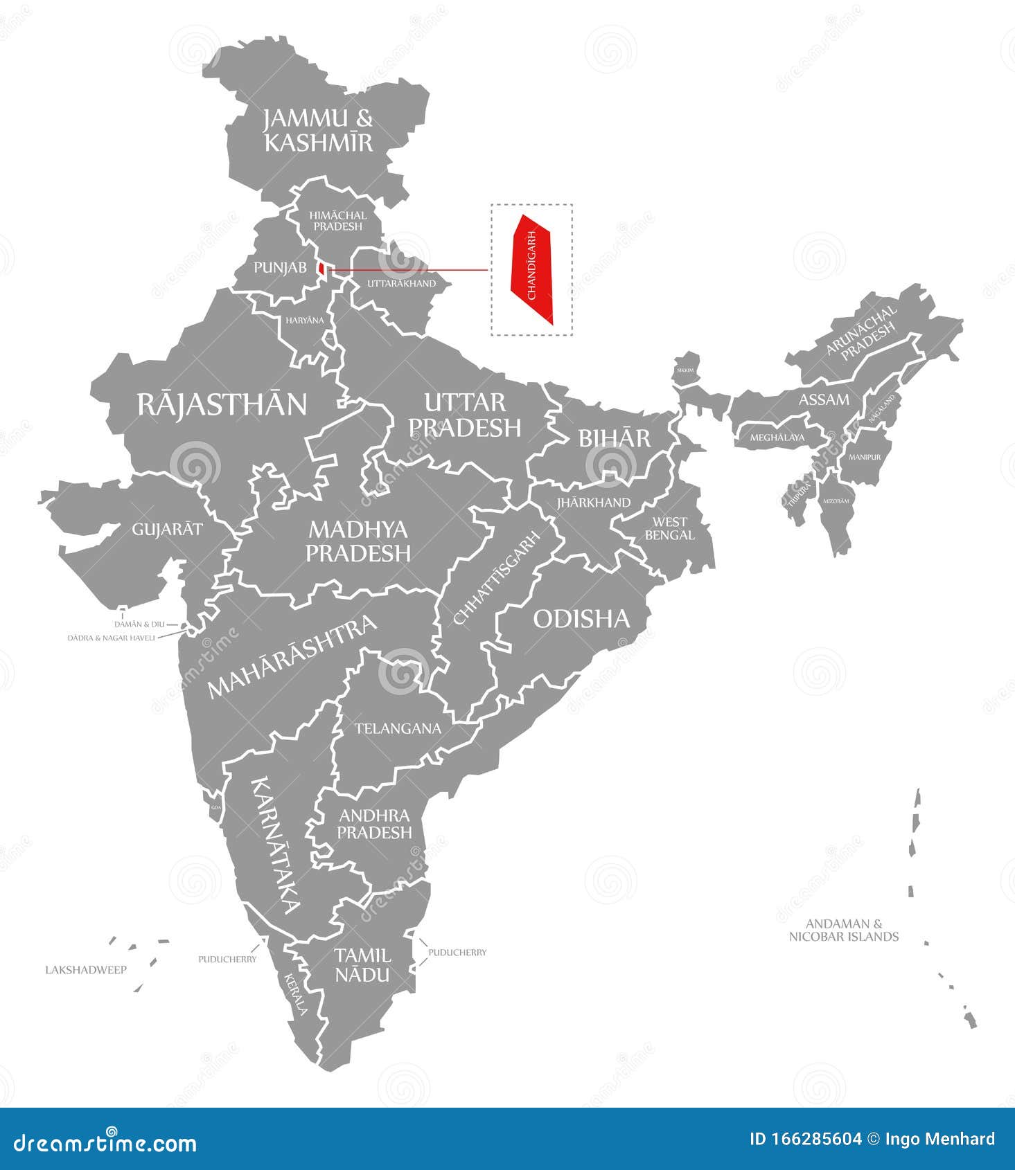 Chandigarh Red Highlighted in Map of India Stock Illustration ...