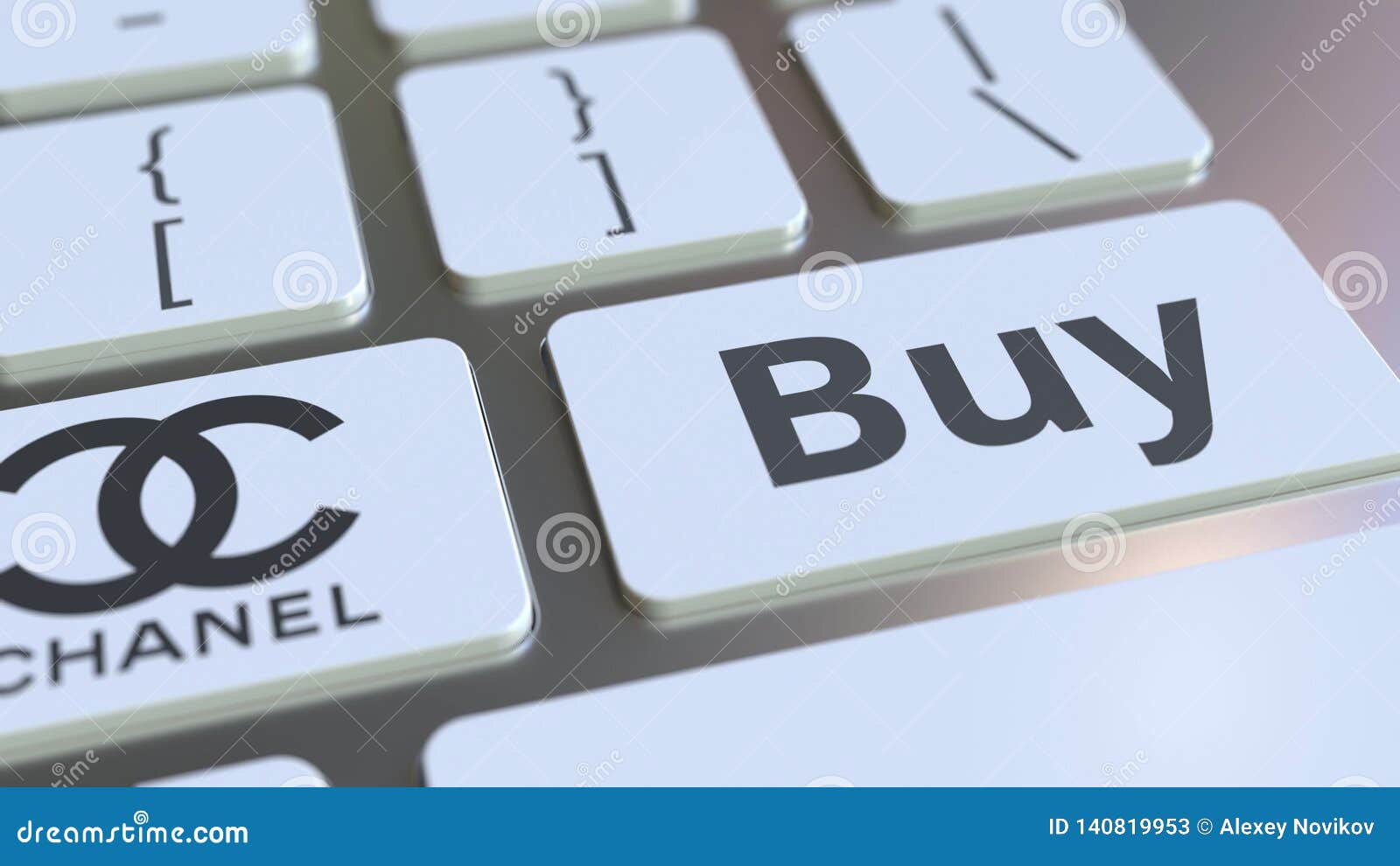 CHANEL Company Logo and Buy Text on the Keys of the Computer Keyboard ...
