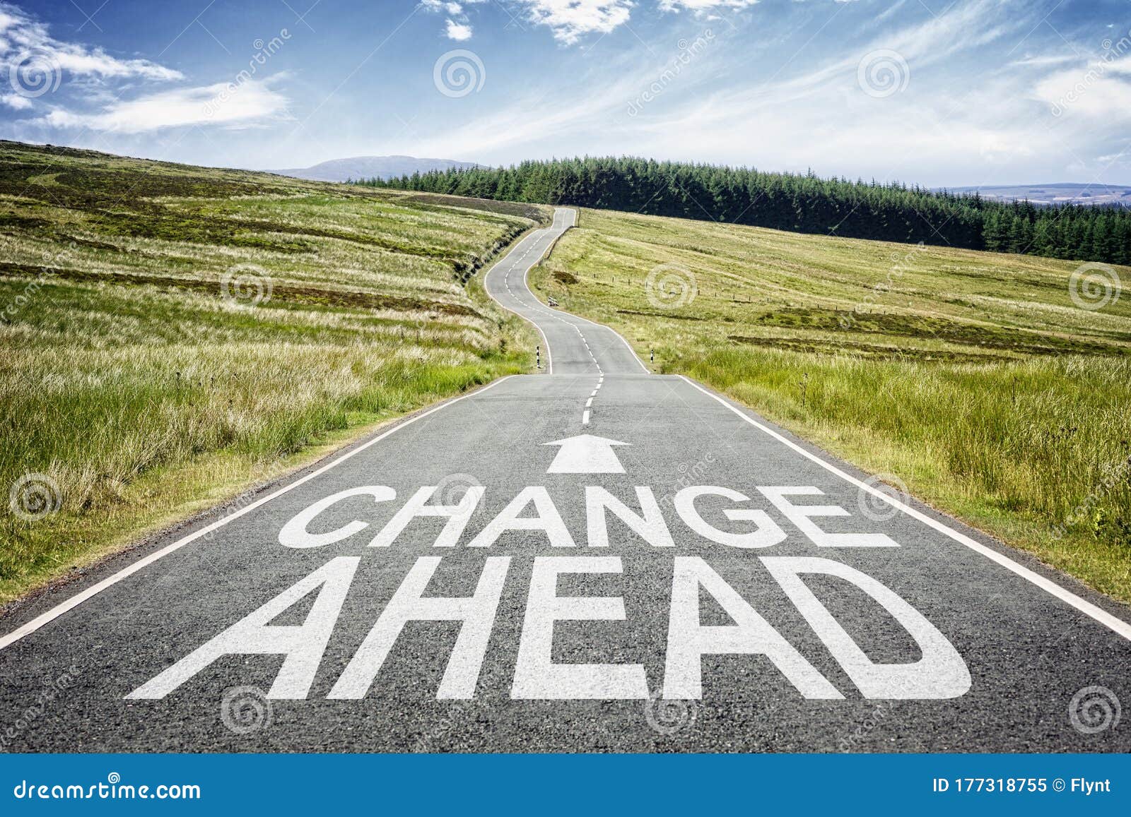 Change Ahead Sign on the Road Disappearing into the Distance Stock ... Change Ahead Sign on the Road Disappearing into the Distance Stock ...