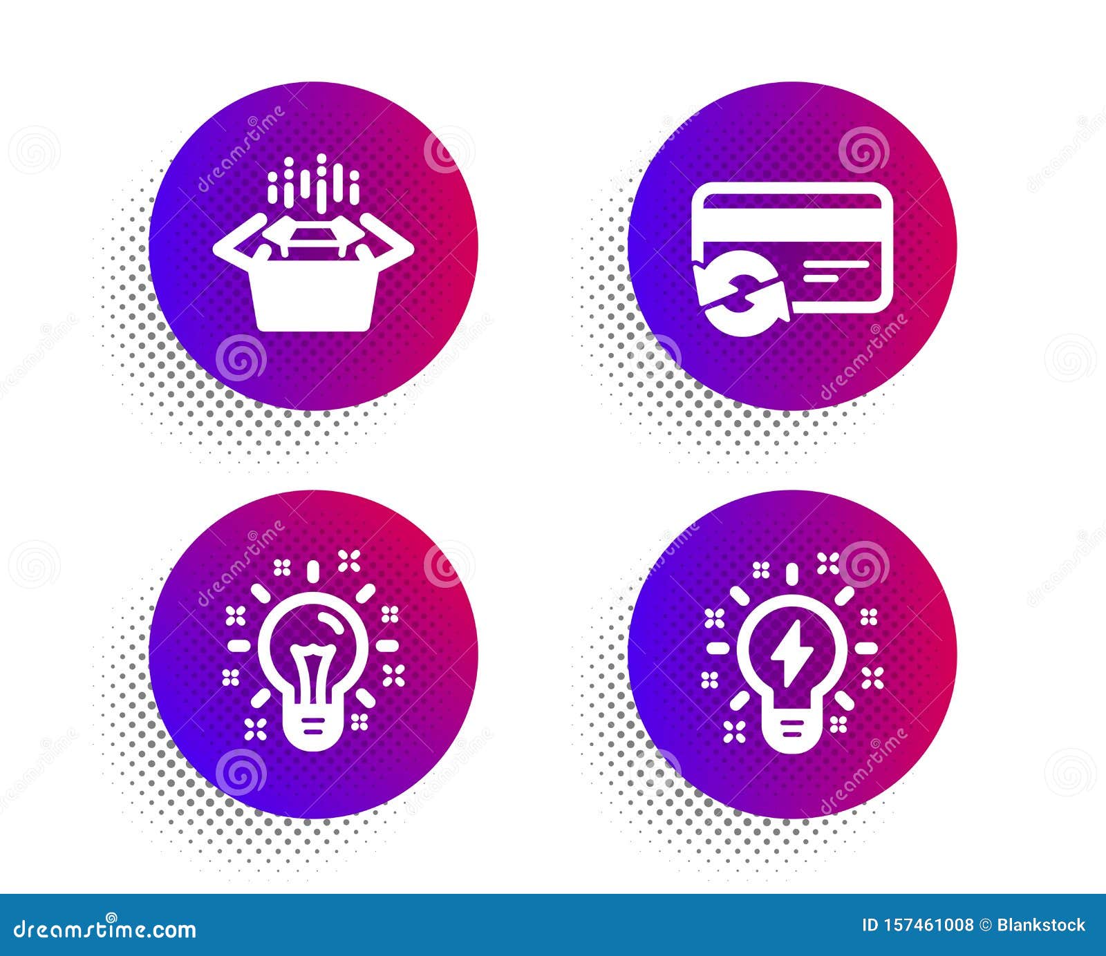 Change Card, Packing Boxes and Idea Icons Set. Inspiration Sign ...