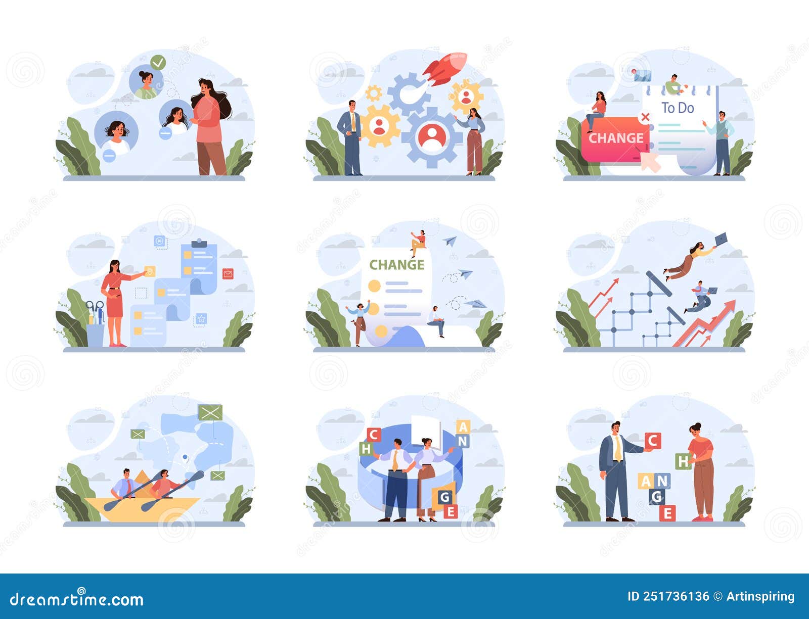 Change Concept Set. Transformation and Evolution Metaphor Stock Vector ...