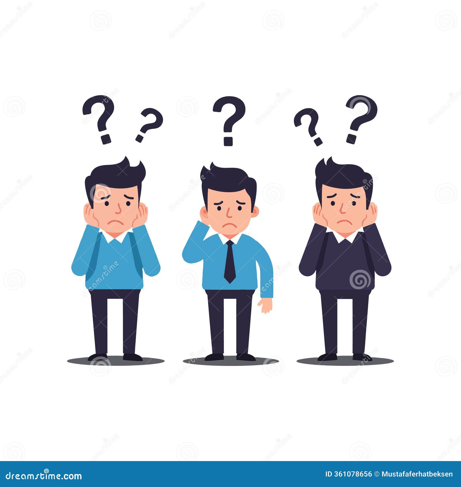 Confused Man Expressing Emotions in Three Frames with Flat Design Style ...
